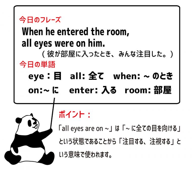 「all eyes are on ~」は「全ての目を〜に向けている」状態であるということから「〜を注視する、〜に注目する、全ての目が〜に注がれる」という意味です。